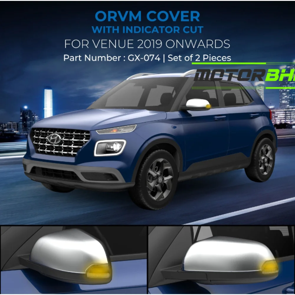 Buy Hyundai Venue Car OVRM Cover With Indicator Cut Chrome ...