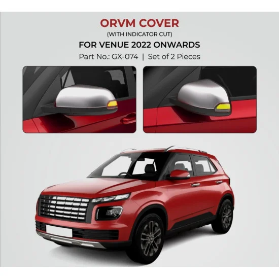 Buy Hyundai Venue Car OVRM Cover With Indicator Cut Chrome ...